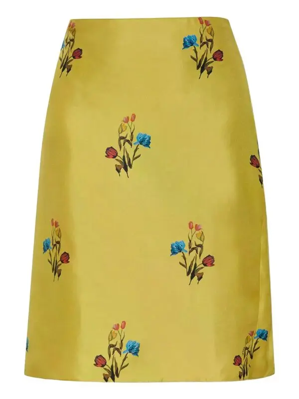 Marni Floral-print Silk Midi Skirt - Yellow