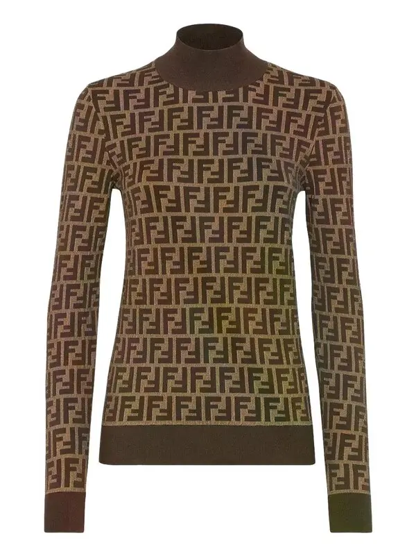 Fendi Ff Motif High-neck Sweater - Brown