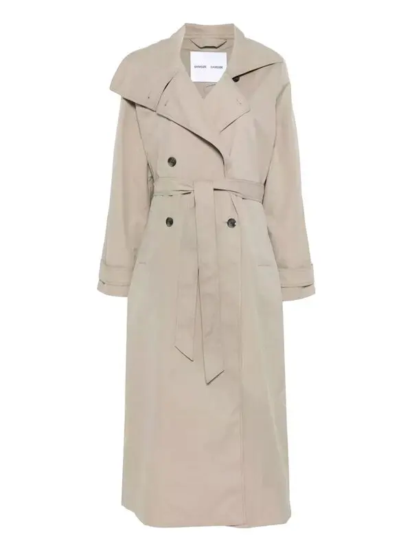 SAMSOE SAMSOE Belted Double-breasted Coat - Neutrals