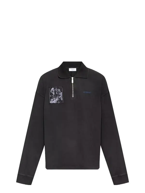 Off-White Embroidered-patch Half-zip Polo Shirt - Grey
