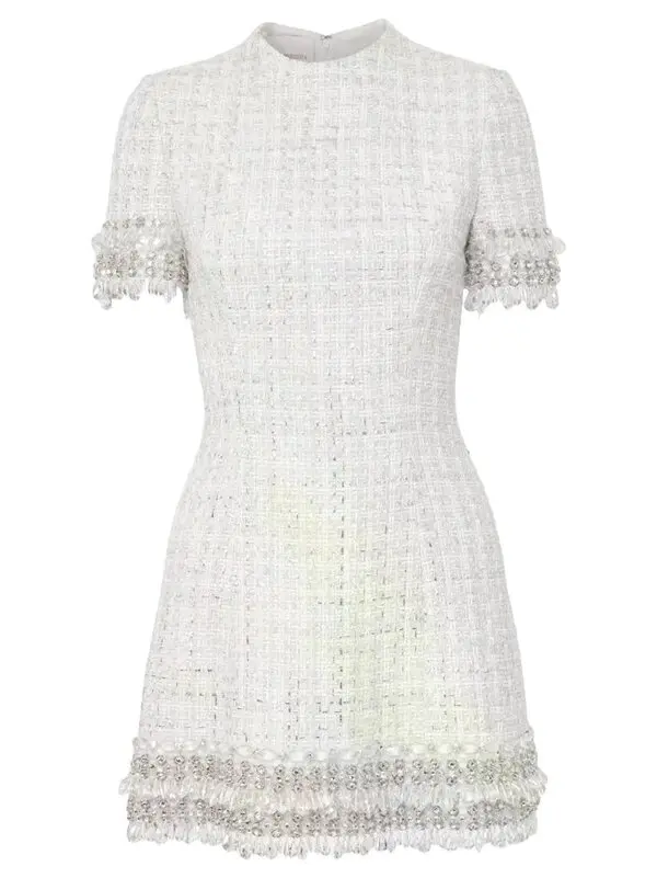 Carolina Herrera Tweed Beaded Mini Dress - White