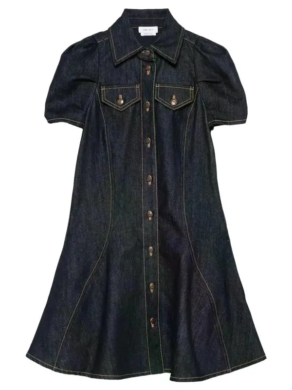 Alexander McQueen Puff-sleeve Button-front Denim Mini Dress - Blue