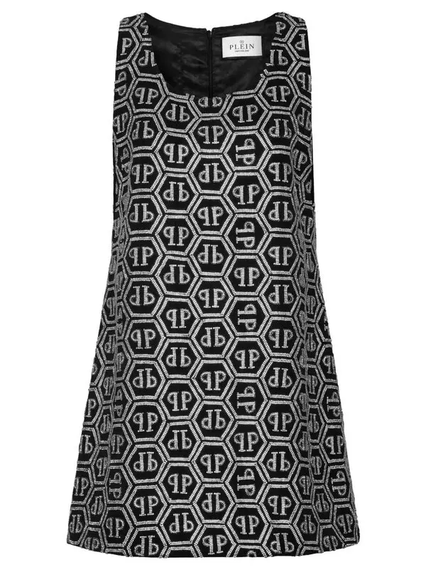 Philipp Plein Monogram Strass Mini Dress - Black