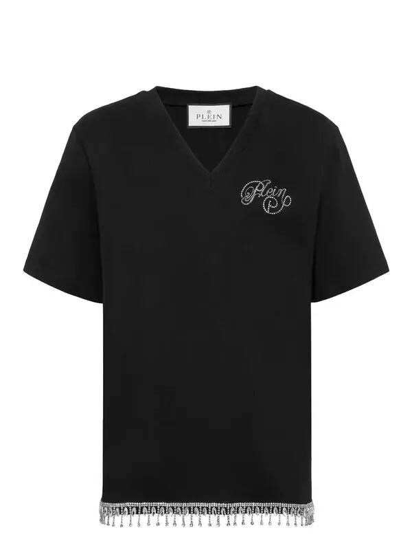 Philipp Plein Signature-embellished V-neck T-shirt - Black