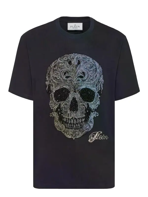 Philipp Plein Skull-embroidered T-shirt - Blue