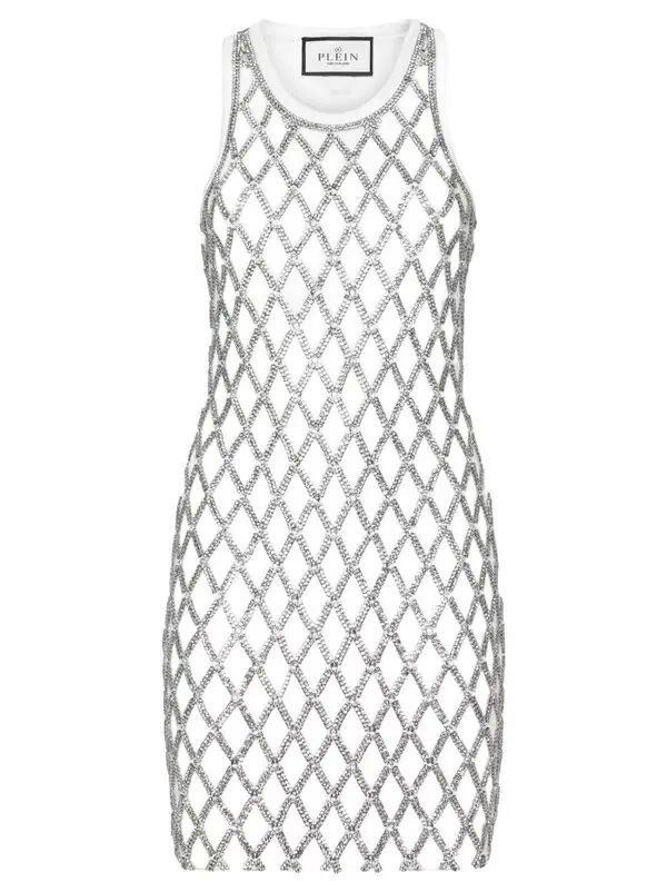 Philipp Plein Crystal Net Mini Dress - White