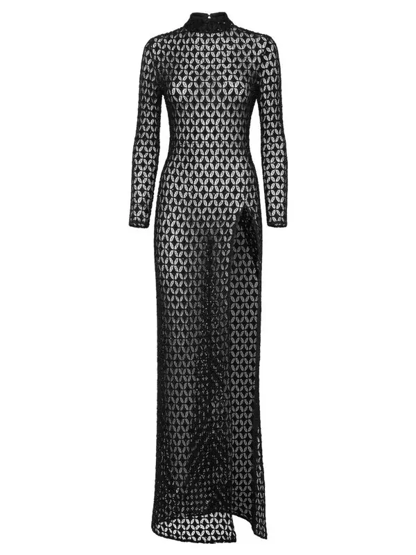 Philipp Plein Embroidered Crystal Embellished Maxi Dress - Black