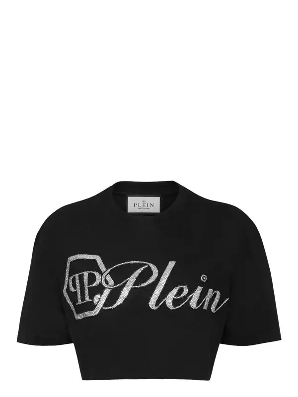 Philipp Plein Crystal Embellished Cropped T-shirt - Black