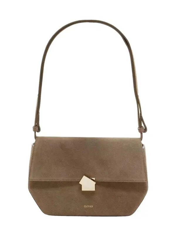 Closed Leather Shoulder Bag - Brown