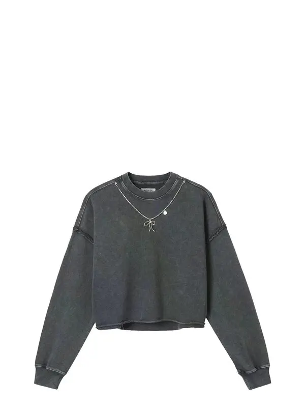MUSIUM DIV. Raw Cut-edge Cotton Sweatshirt With Necklace - Black