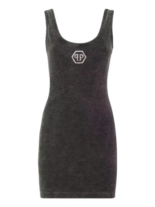 Philipp Plein Hexagon Ribbed-knit Tank Mini Dress - Grey