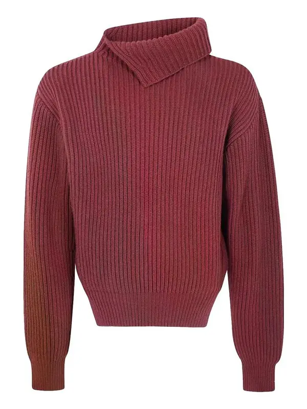 JIL SANDER Ribbed Knit Turtleneck Sweater - Red