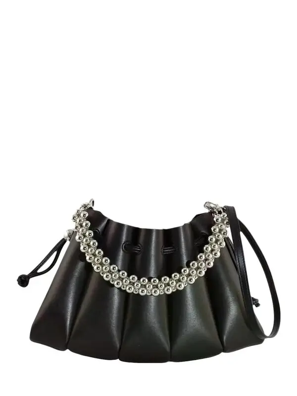THEMOIRE Beaded-handle Pleated Shoulder Bag - Black