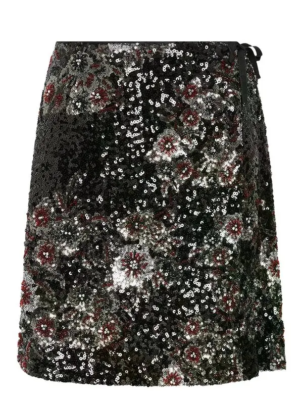 Malìparmi Sparkling Flowers Wrap Mini Skirt - Black