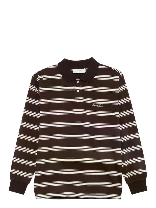 DUNST Striped Long-sleeve Polo Shirt - Brown