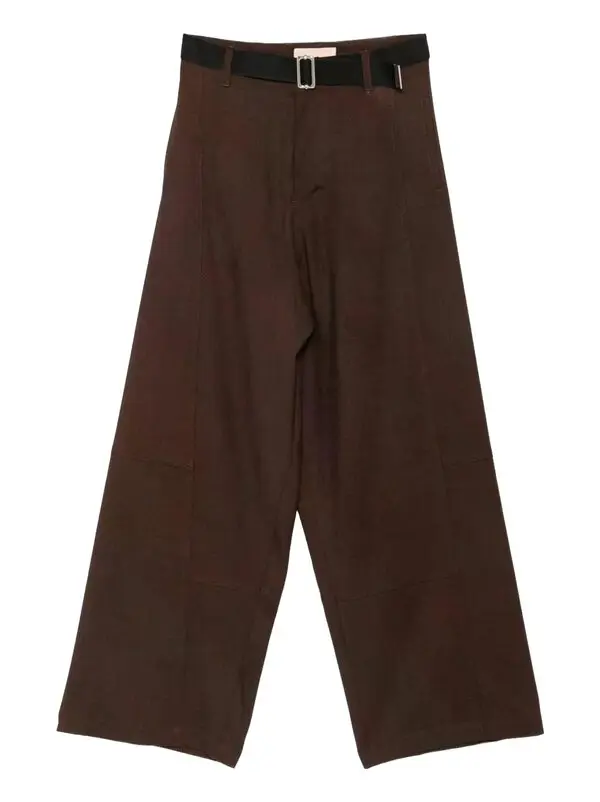 Plan C Belted Panelled Trousers - Brown