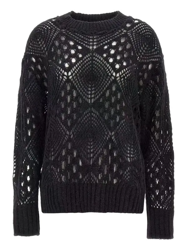 MAURIZIO MYKONOS Open-knit Crew-neck Sweater - Black