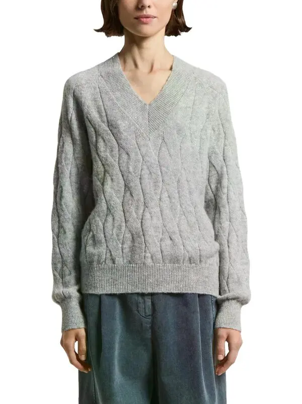 Peserico V-neck Cable-knit Sweater - Grey