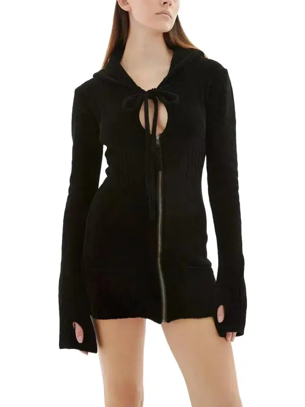 Ottolinger Hooded Zip-front Mini Dress - Black