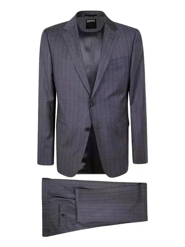 Zegna Pinstripe Single-breasted Wool Suit - Grey