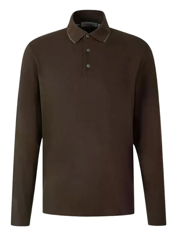 Canali Long-sleeve Ribbed-trim Polo Shirt - Brown