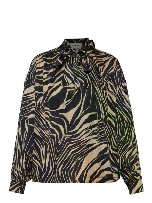 Munthe Zebra-print Tie-neck Blouse - Brown