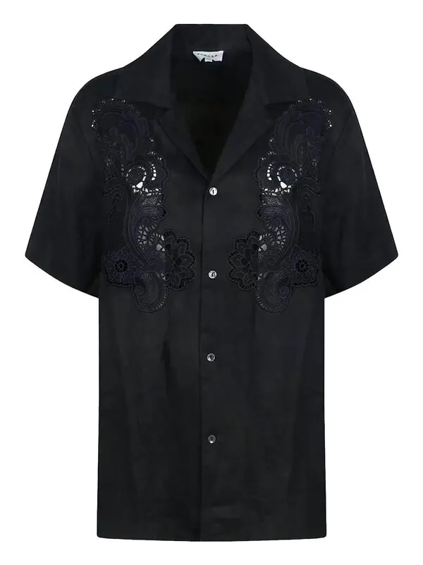 P.a.r.o.s.h Lace-panel Linen Shirt - Black
