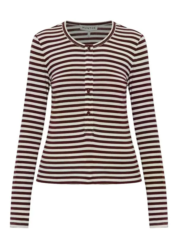 Munthe Striped Buttoned Long-sleeved T-shirt - Black
