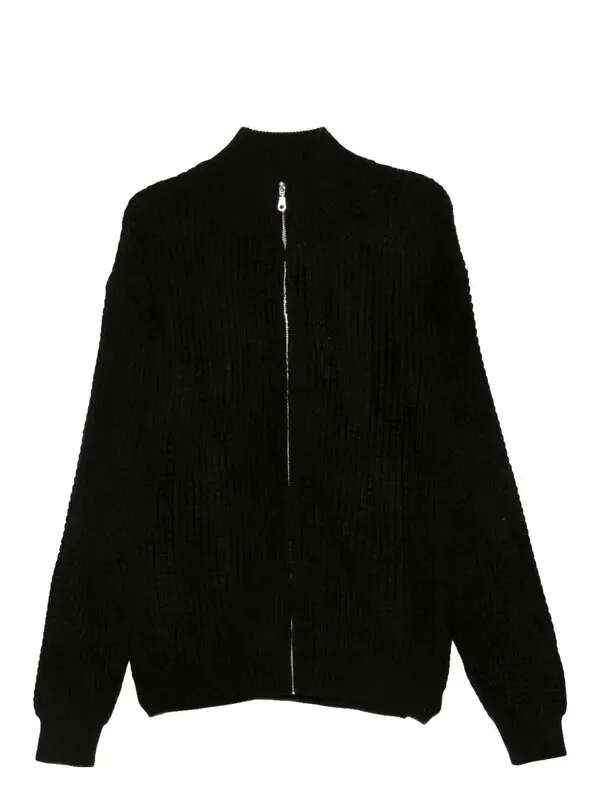 FAMILY FIRST Waffle-knit Zip-up Cardigan - Black
