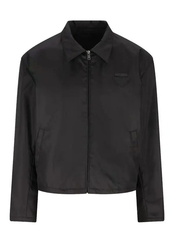 Prada Logo-plaque Cropped Jacket - Black