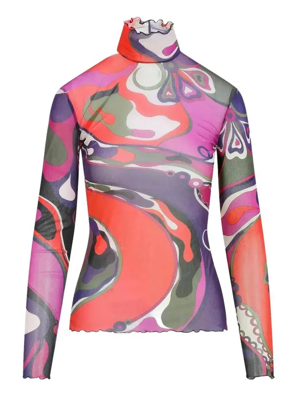 Emilio Pucci Orchidee-print Turtleneck Top - Purple
