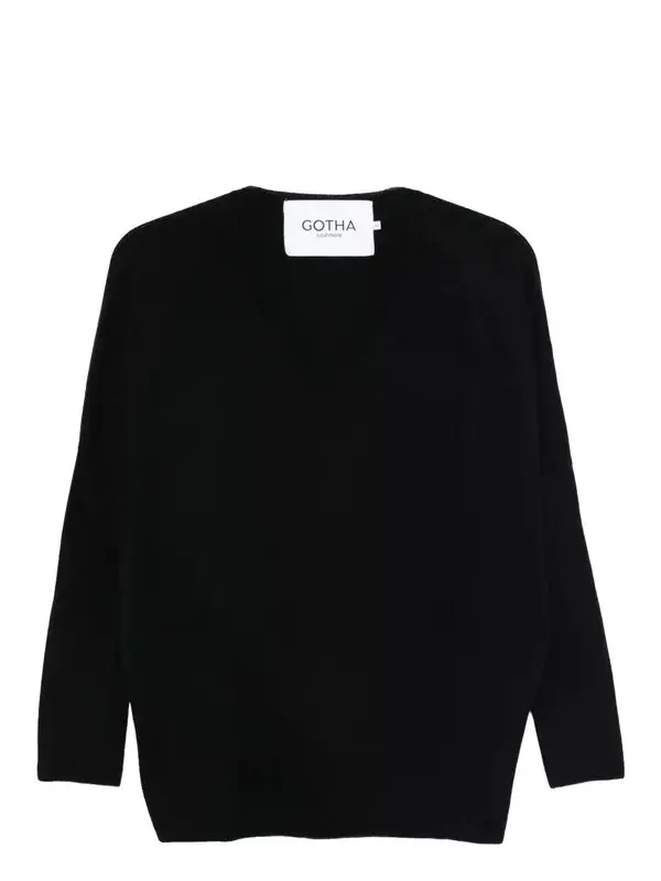 GOTHA Ribbed V-neck Sweater - Black