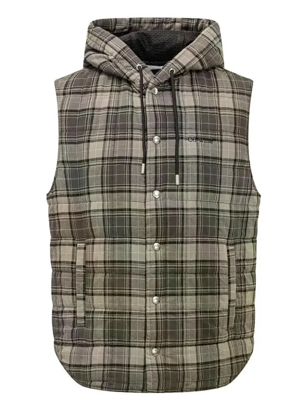 Off-White Hooded Plaid Vest - Grey