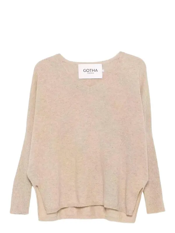 GOTHA V-neck Long-sleeve Sweater - Neutrals