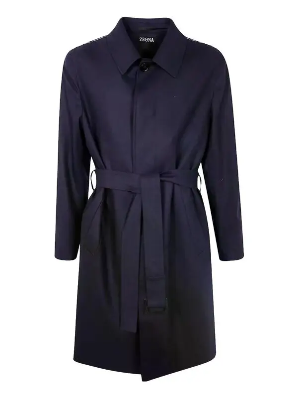 Zegna Belted Wool Coat - Blue
