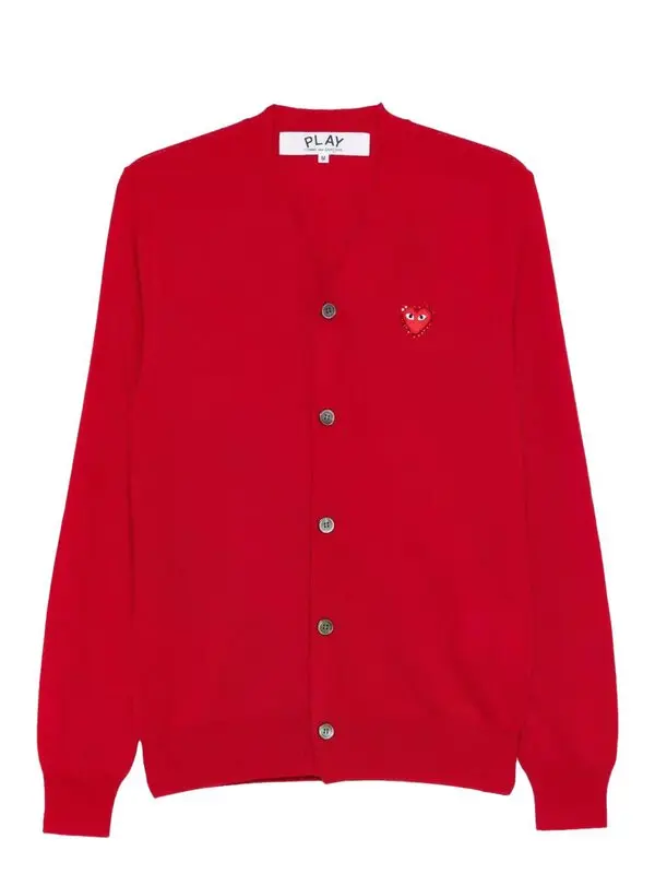 Play Comme Des Garcon Heart-emblem Rhinestone Cardigan - Red