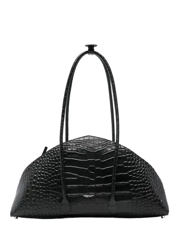 FEDERICO CINA Crocodile-effect Leather Tote Bag - Black