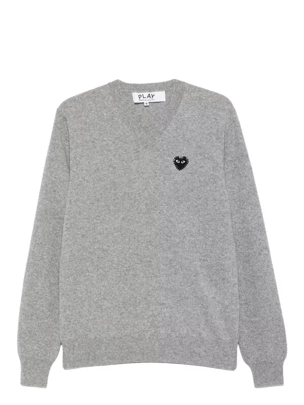 Play Comme Des Garcon Heart-embellished V-neck Sweater - Grey