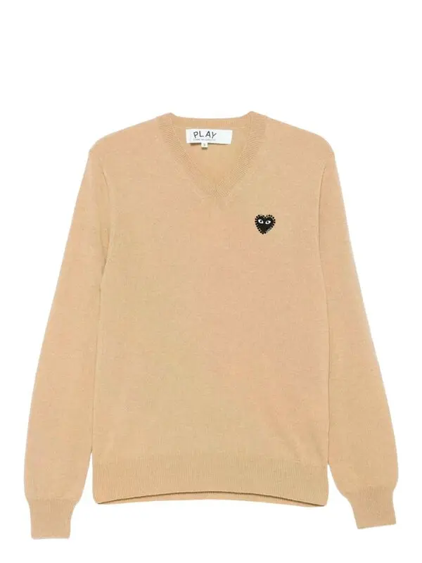 Play Comme Des Garcon Heart-embellished V-neck Sweater - Neutrals