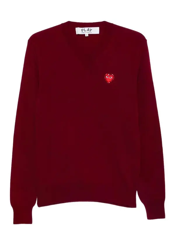 Play Comme Des Garcon Heart-emblem V-neck Sweater - Red