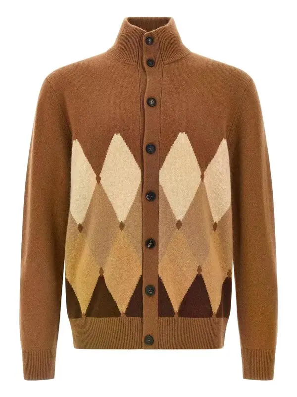 BALLANTYNE Argyle High-neck Cashmere Cardigan - Brown
