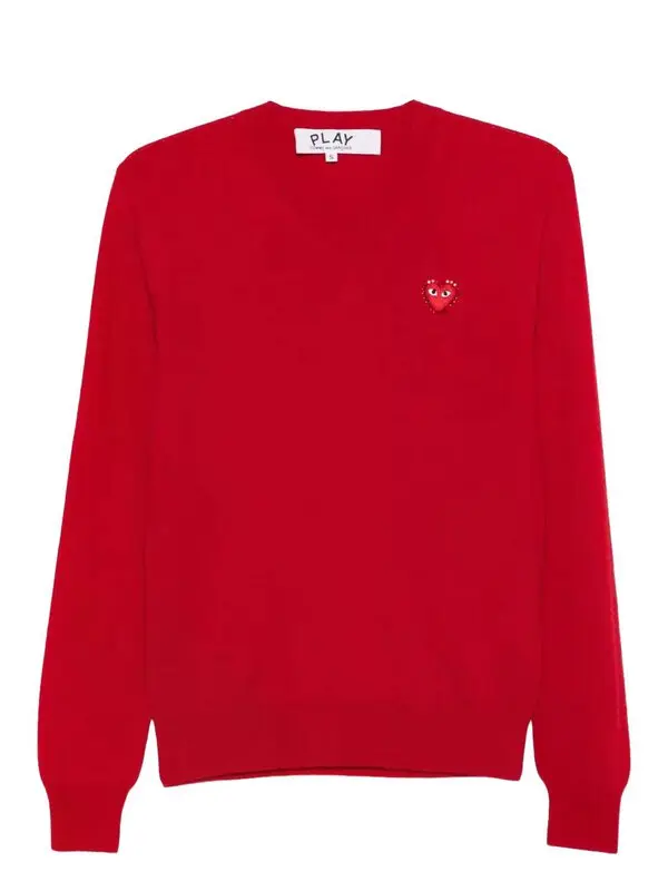 Play Comme Des Garcon Heart-emblem V-neck Sweater - Red