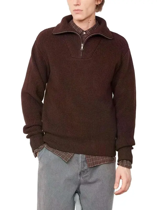 Officine Générale Ribbed High-neck Half-zip Sweater - Brown