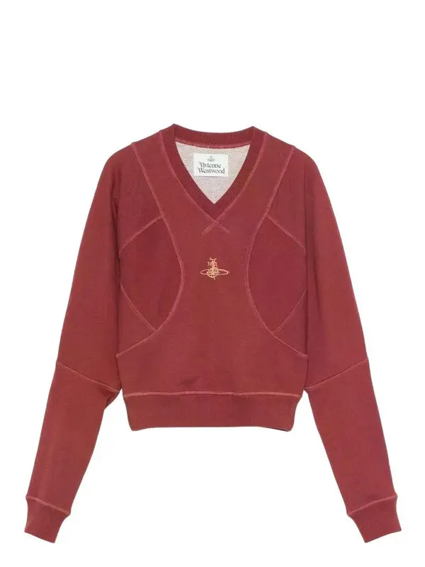 VIVIENNE WESTWOOD Orb-embroidered V-neck Sweater - Red