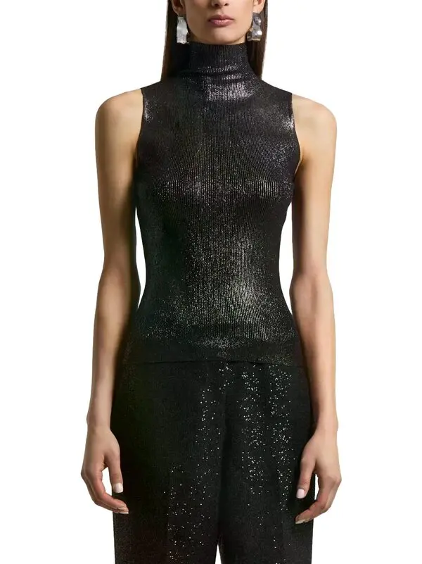 Peserico Metallic-effect Ribbed Sleeveless Vest - Black