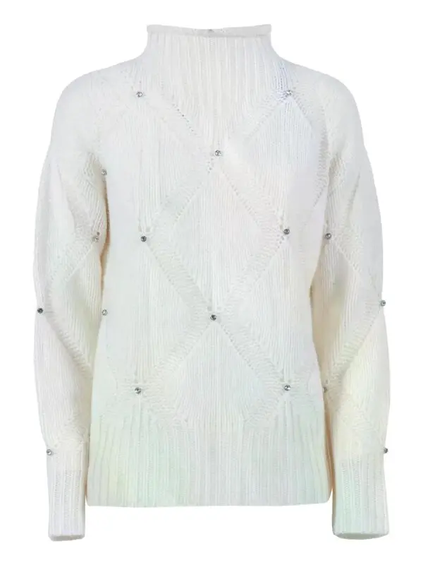 KANGRA Diamond-pattern Embellished Wool Sweater - White