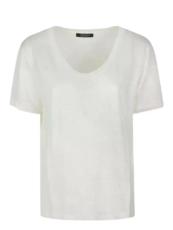 ARAGONA Linen Scoop-neck T-shirt - White