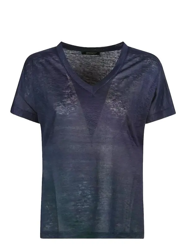 ARAGONA V-neck Linen T-shirt - Blue