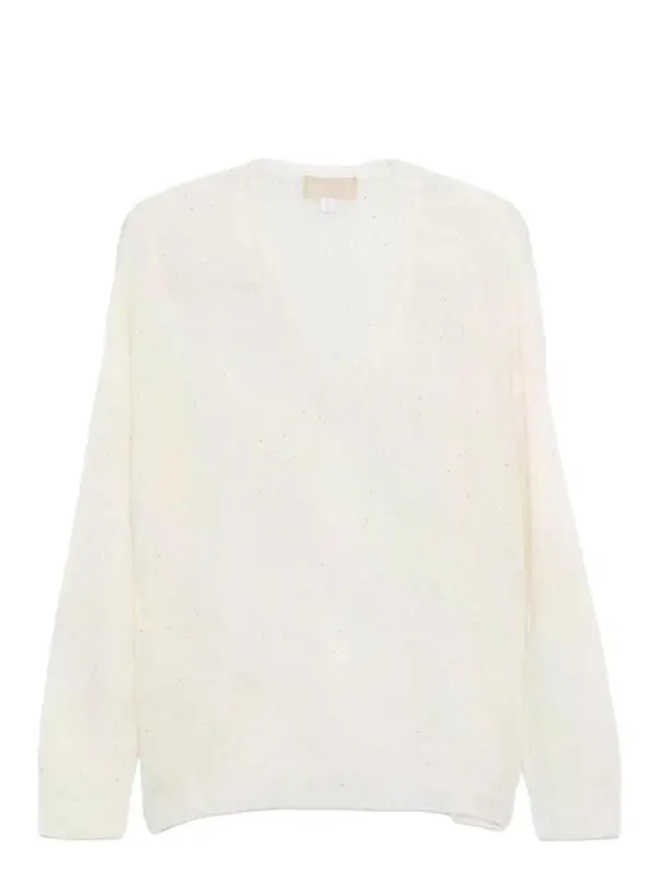 120% Lino Sequin-embellished V-neck Sweater - White