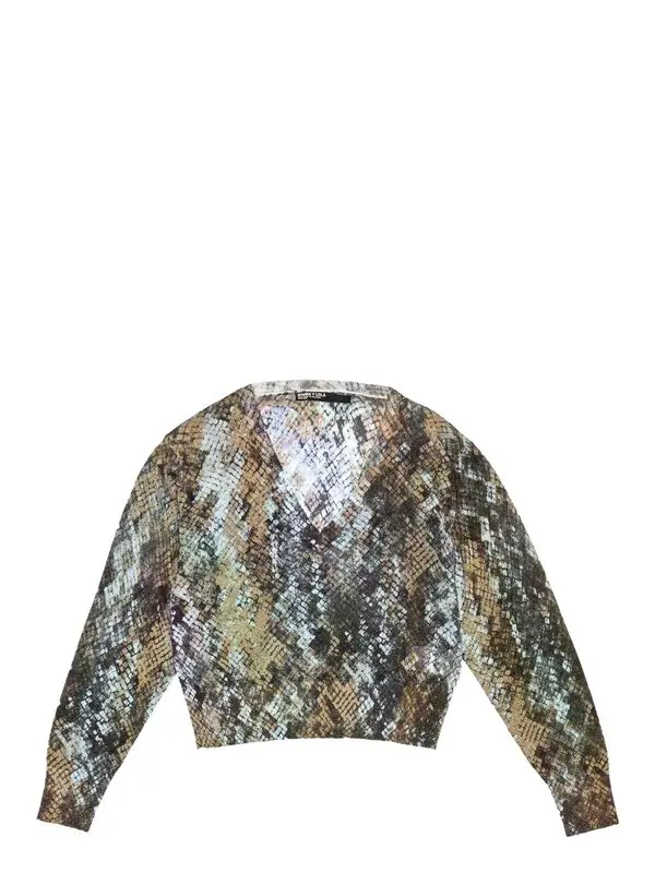 Bimba Y Lola Snake-print V-neck Sweater - Green